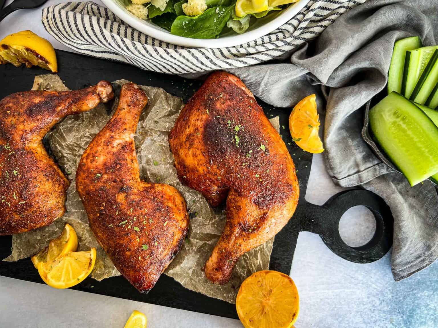 Crispy Grilled Chicken Leg Quarters | Traeger, Pit Boss, or Other ...